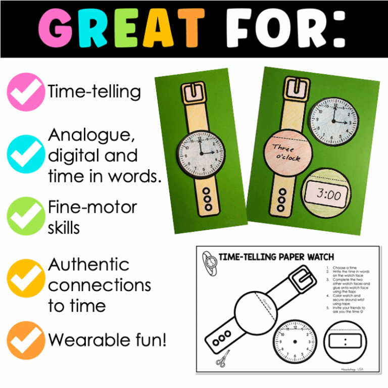 Telling Time Paper Watch – Teachie Tings – Time-Saving Teacher Resources