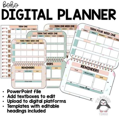 Boho Digital Teacher Planner Templates – editable – Teachie Tings