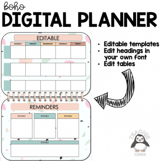 Boho Digital Teacher Planner Templates – editable – Teachie Tings