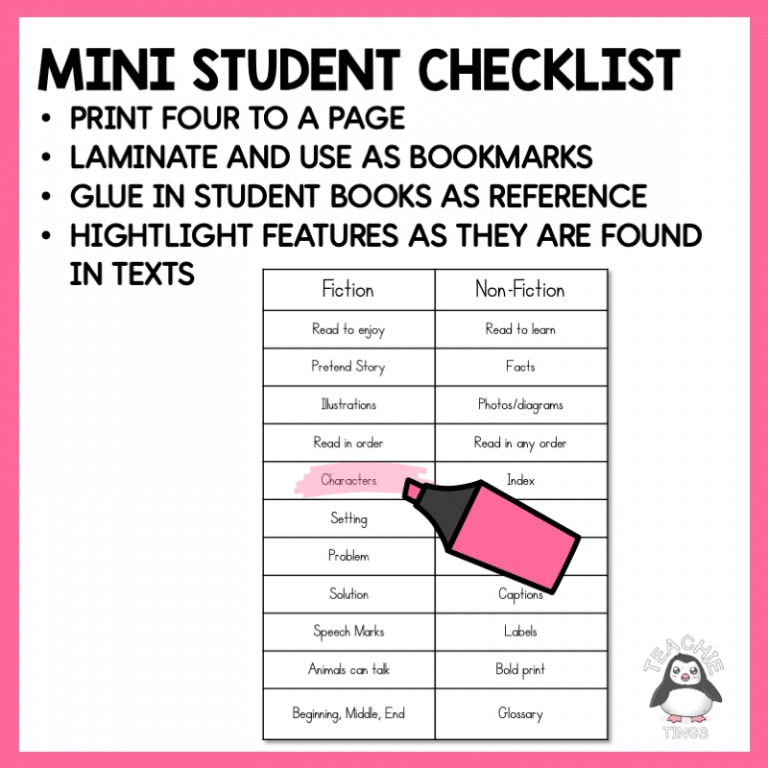 Fiction and Nonfiction Posters and Student Checklist – Teachie Tings