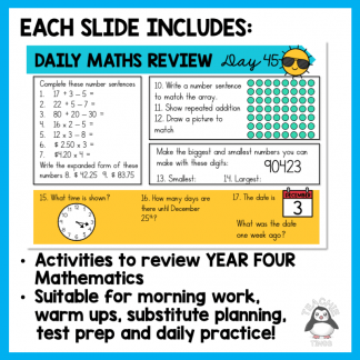 Year 4 Daily Maths Review Slides – Australian Curriculum 10 Weeks – SET ...