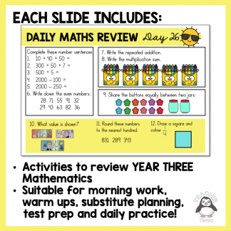Year 3 Daily Maths Review Slides - Australian Curriculum 10 Weeks - SET ...