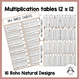 Times Table Multiplication Practice Charts For Students - Boho Natural ...