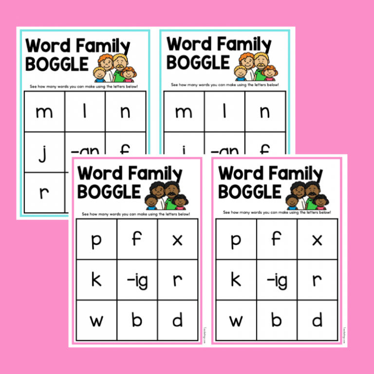 Word Family Boggle Game Cards and Recording Sheet – Teachie Tings ...
