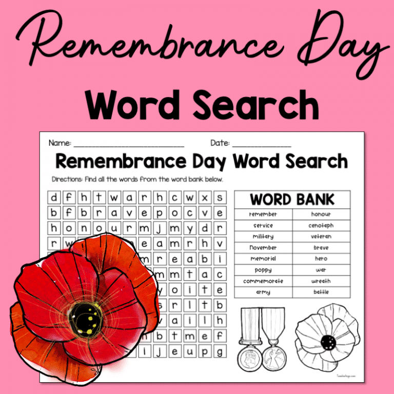Remembrance Day Word Search – Teachie Tings – Time-Saving Teacher Resources