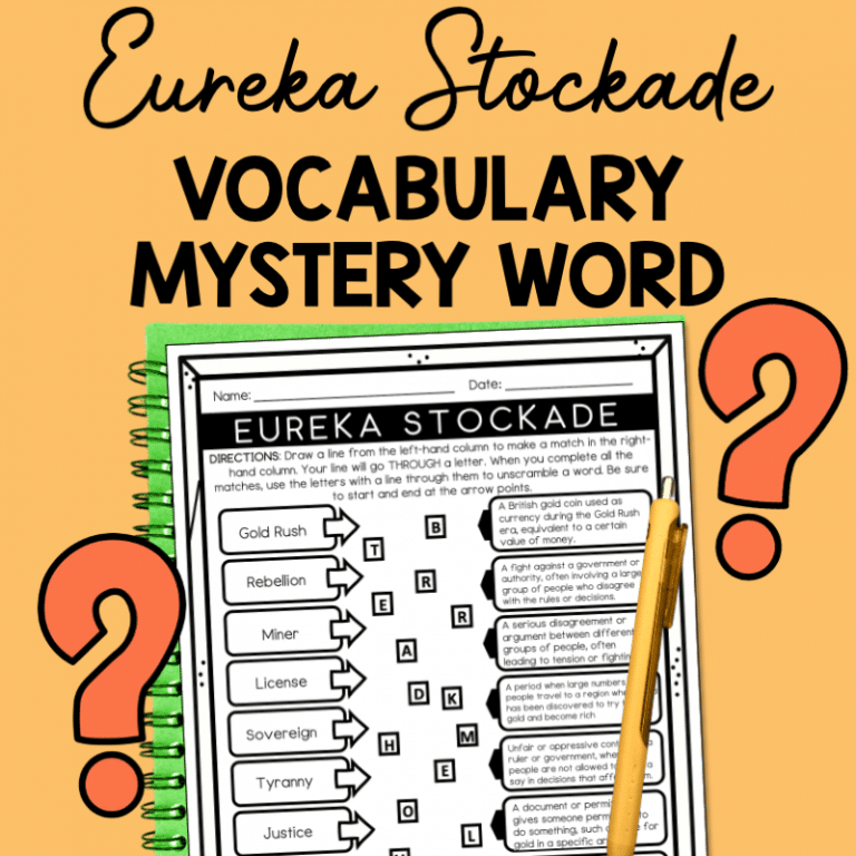 Eureka Stockade Vocabulary Match Mystery Word Activity Year 5 HASS ...