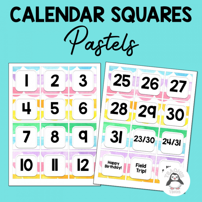 Calendar Squares – Pastel Theme Suitable for Calendar Pocket Chart ...