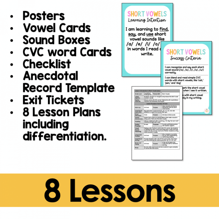 Short Vowel Lesson Pack – Comprehensive 8-Lesson Resource for Early ...